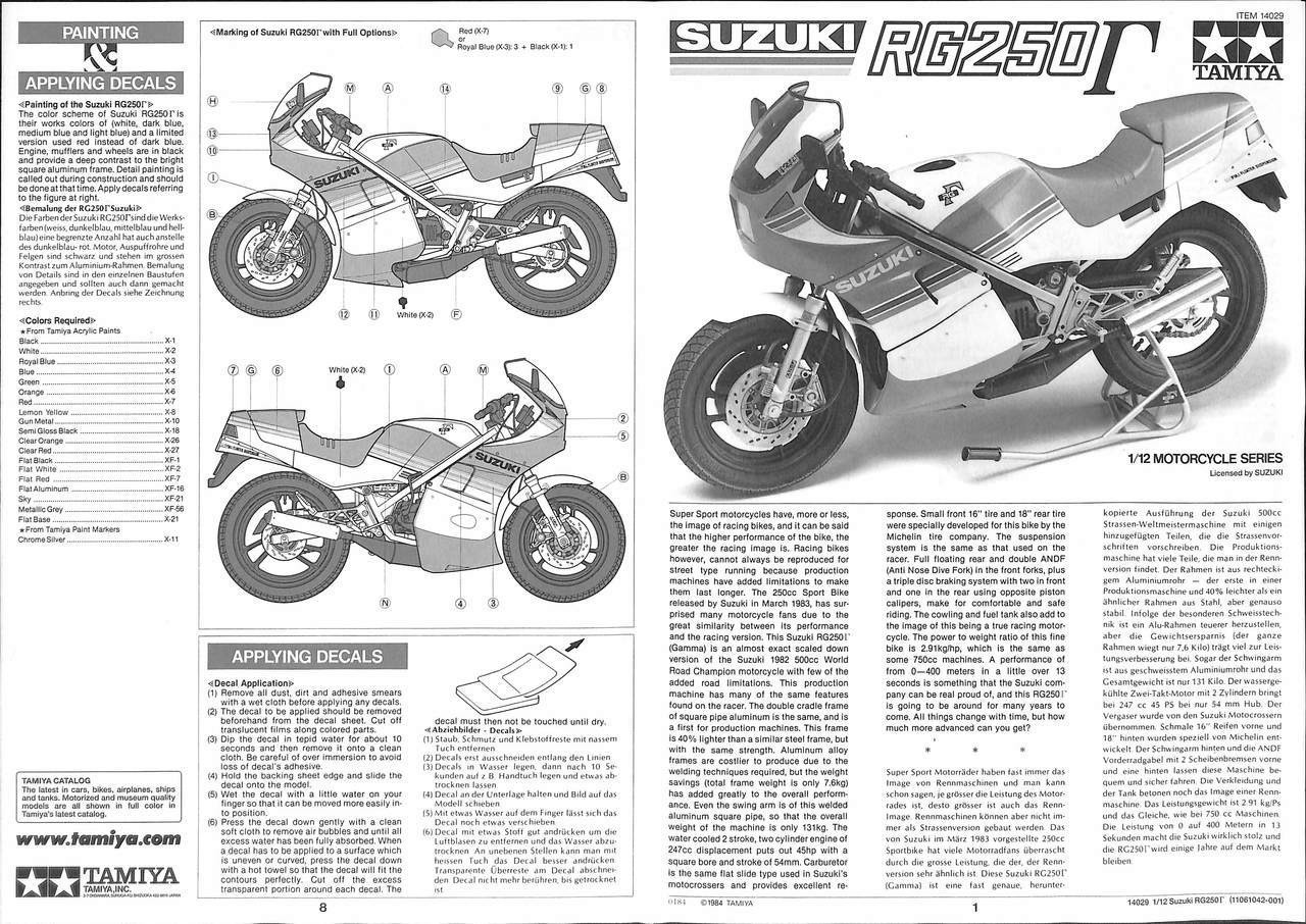 Купить сборную модель Tamiya 14029 Suzuki RG250 Gamma w/Full Options в масштабе 1/12